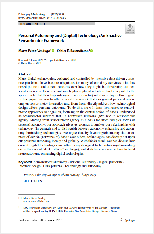 Personal Autonomy and (Digital) Technology: An Enactive Sensorimotor ...